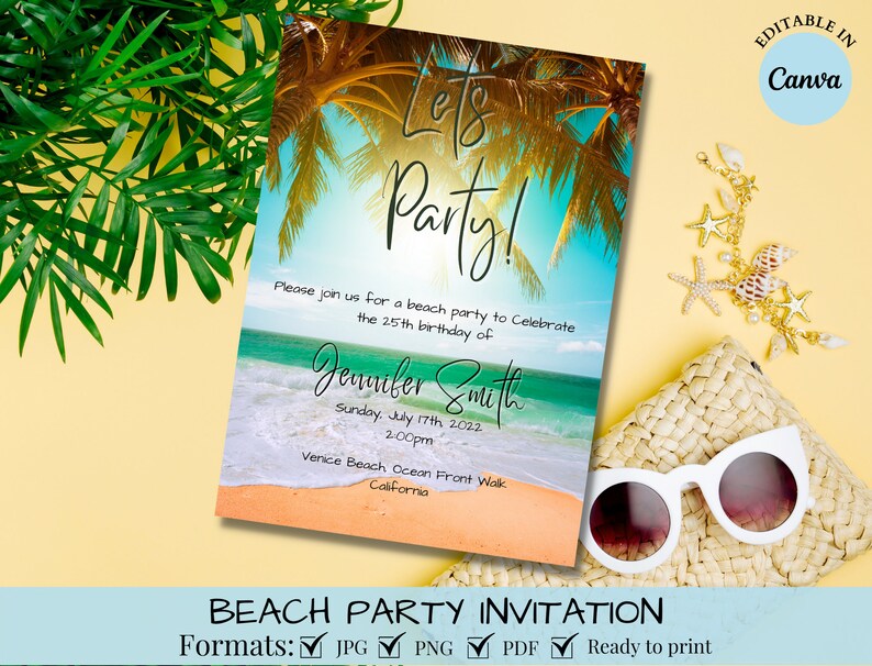 Beach Party Invitation, Beach Invite, Ocean Party, Pool Party, Beach ...