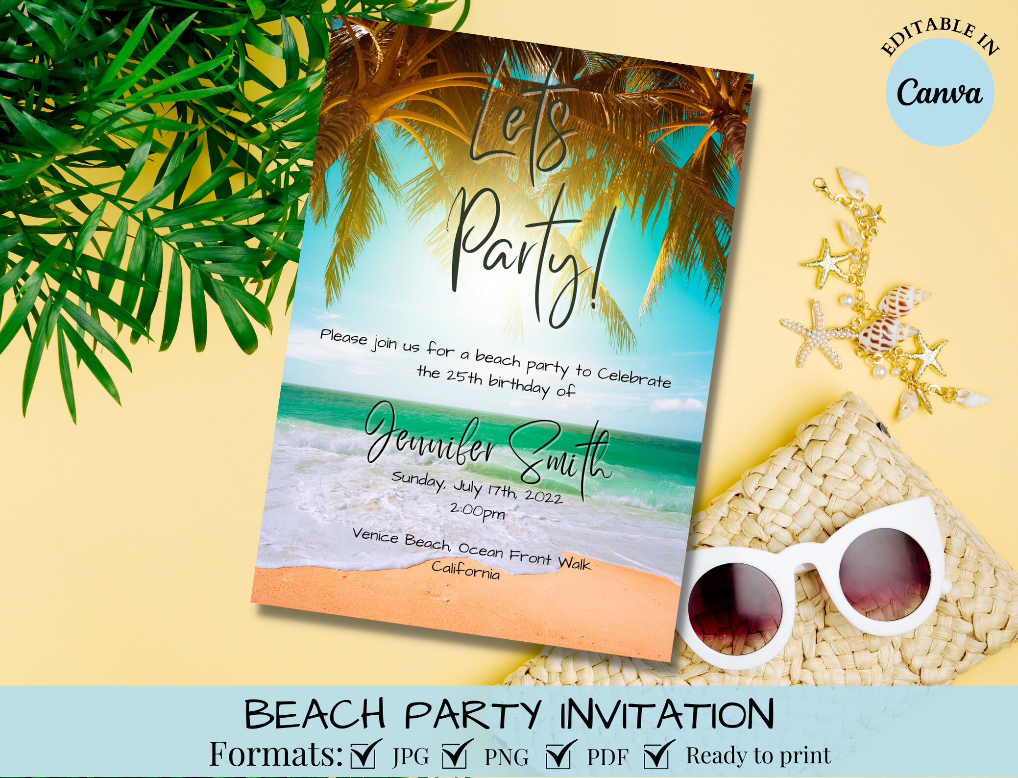 Beach Party Invitation, Beach Invite, Ocean Party, Pool Party, Beach ...