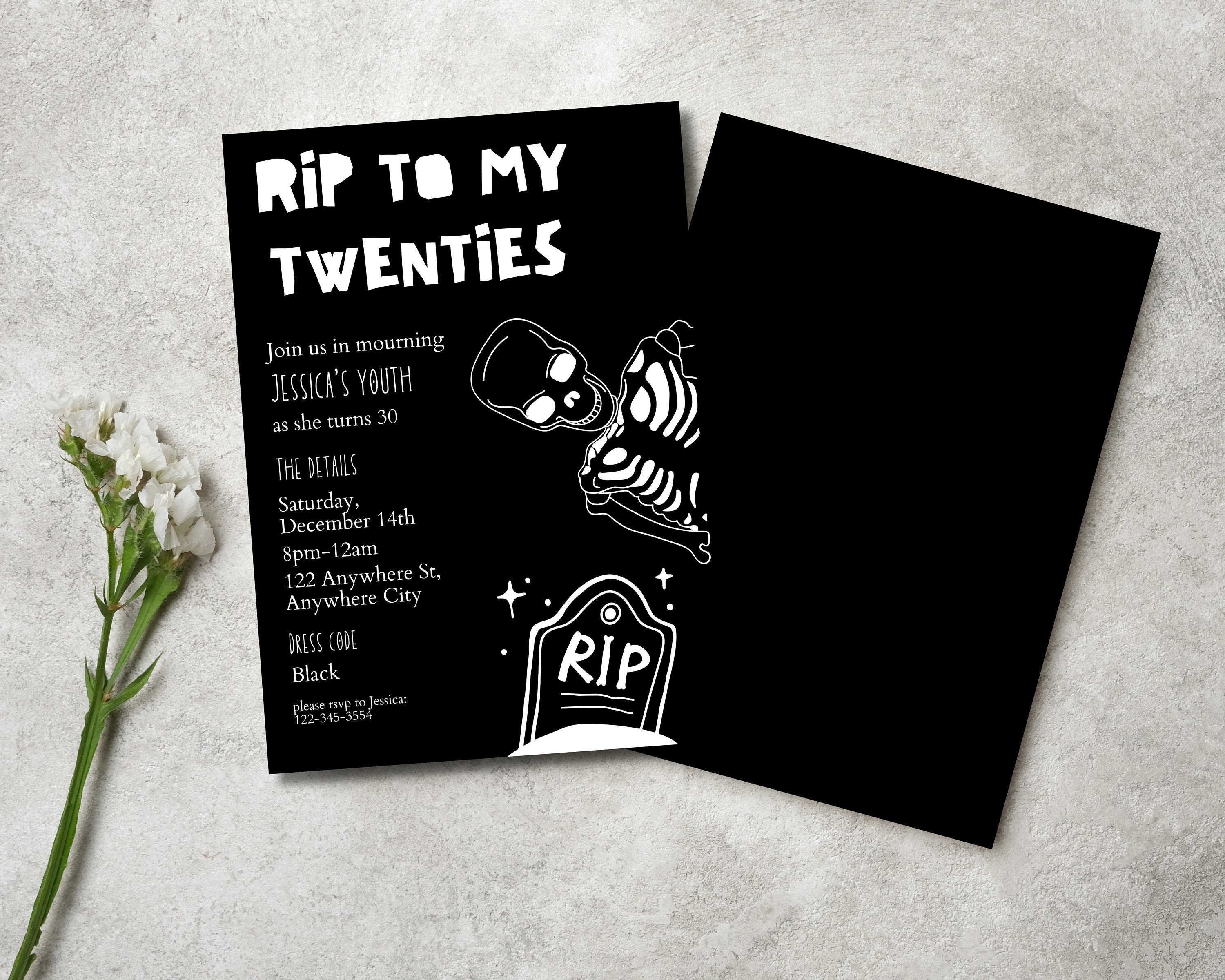 RIP to My Twenties Birthday Party Invitation, RIP Twenties, Skeletons ...