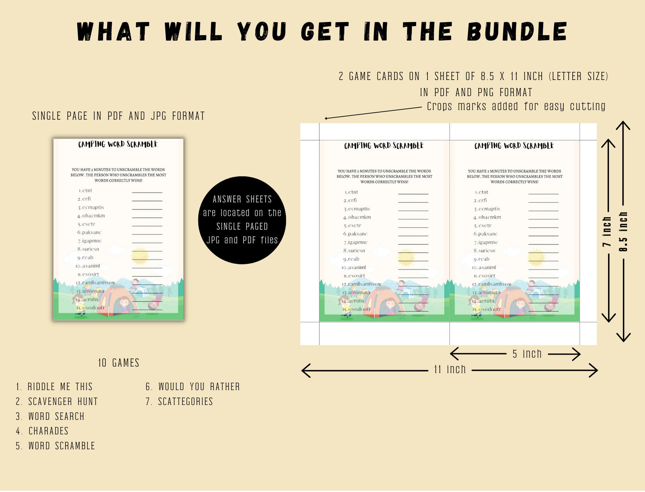 Camping Activity 7 Game Bundle, Camping Games, Backyard Games, Outdoor ...