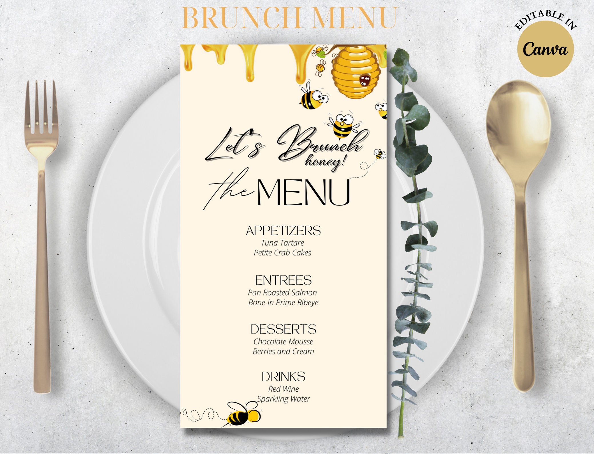 Honey Bee Let’s Brunch Menu, Brunch Menu Printable, Birthday Brunch ...
