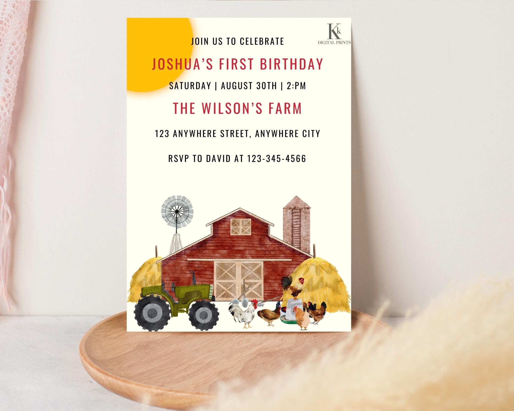 Editable Farm Animals First Birthday Invitation, Barnyard Invite ...