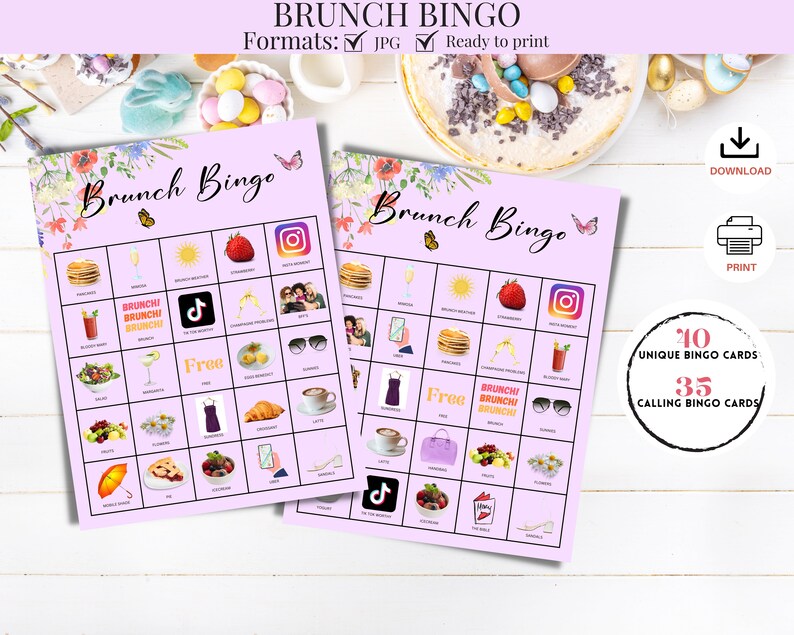 Brunch Bingo, Brunch Games, Bridal Shower, Baby Shower, Bingo Games ...