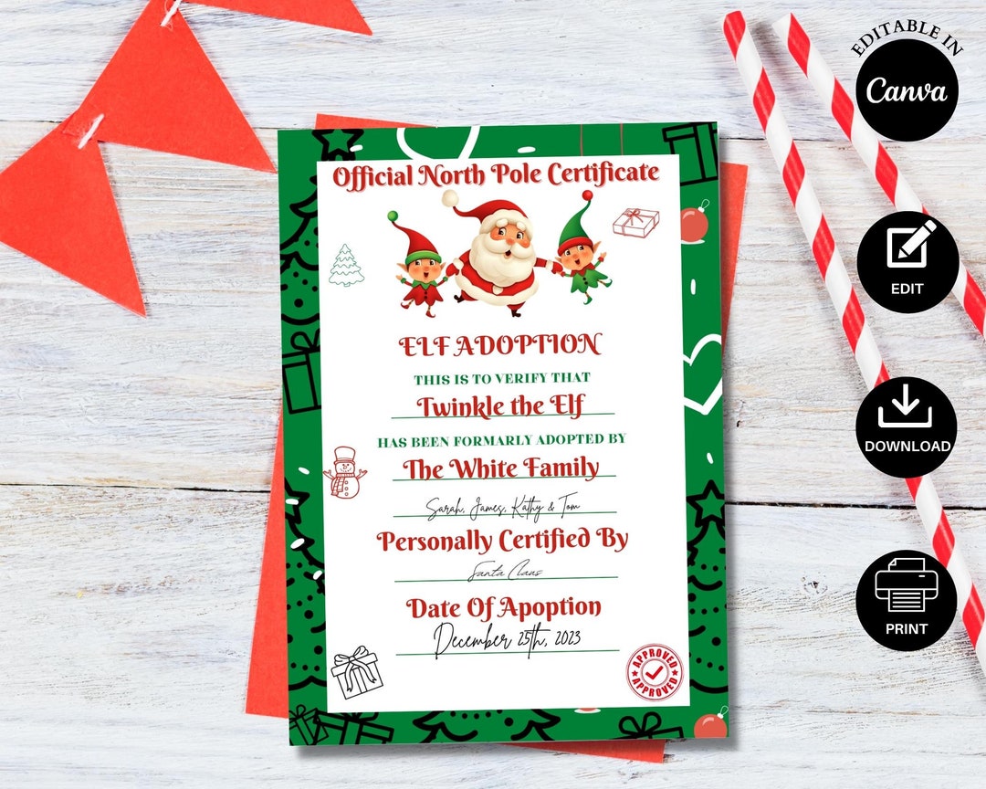 Editable Elf Adoption Certificate, Christmas Shelf Elf, Elf Arrival ...
