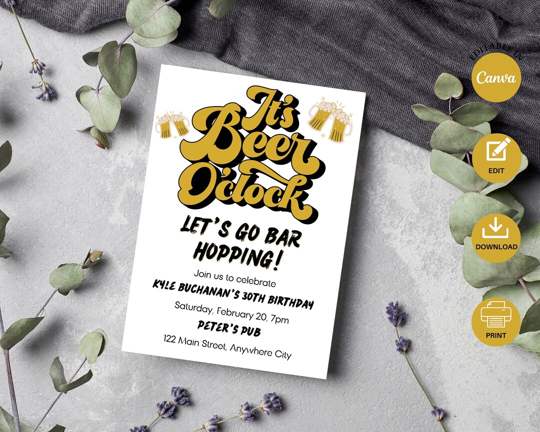 Lets Go Bar Hopping Birthday Party Invitation, Day Drinking, Birthday ...