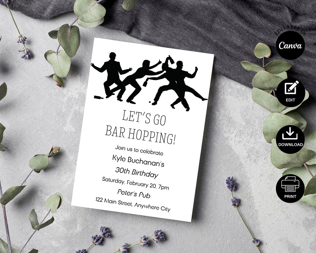 Lets Go Bar Hopping Birthday Party Invitation, Day Drinking, Birthday ...