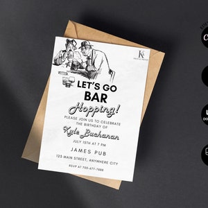 Lets Go Bar Hopping Birthday Party Invitation, Day Drinking, Birthday ...