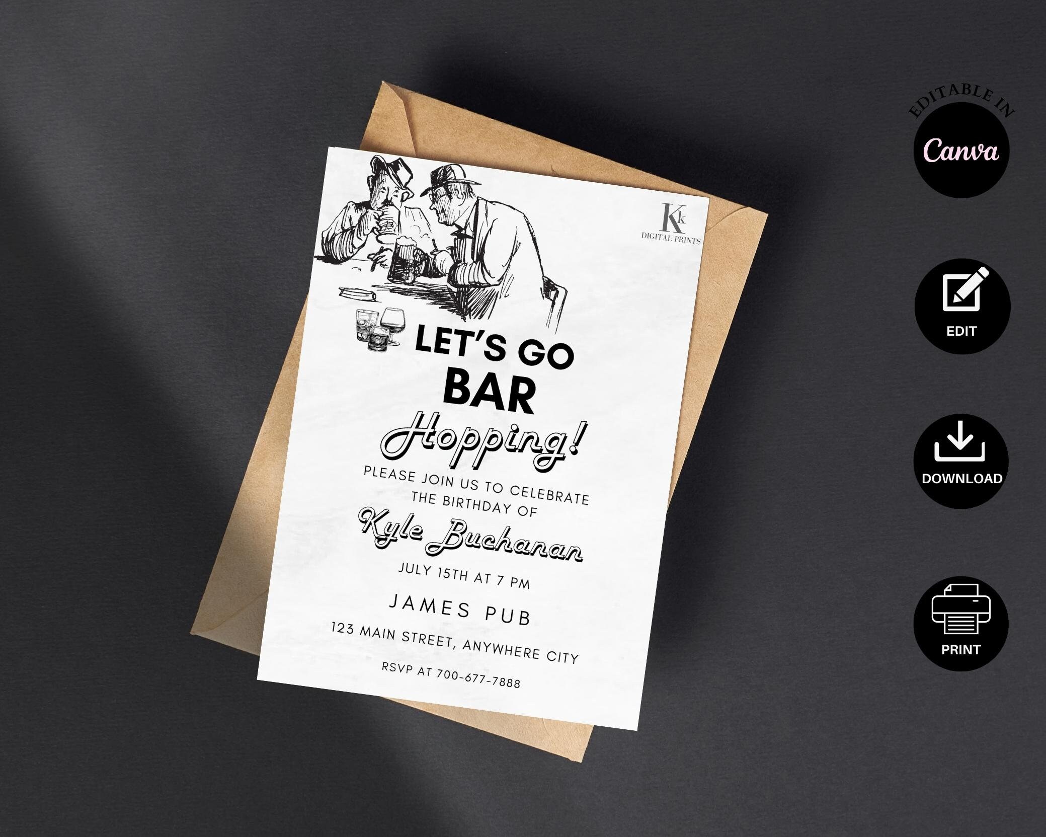 Lets Go Bar Hopping Birthday Party Invitation, Day Drinking, Birthday, Night Out, Alcohol to ...