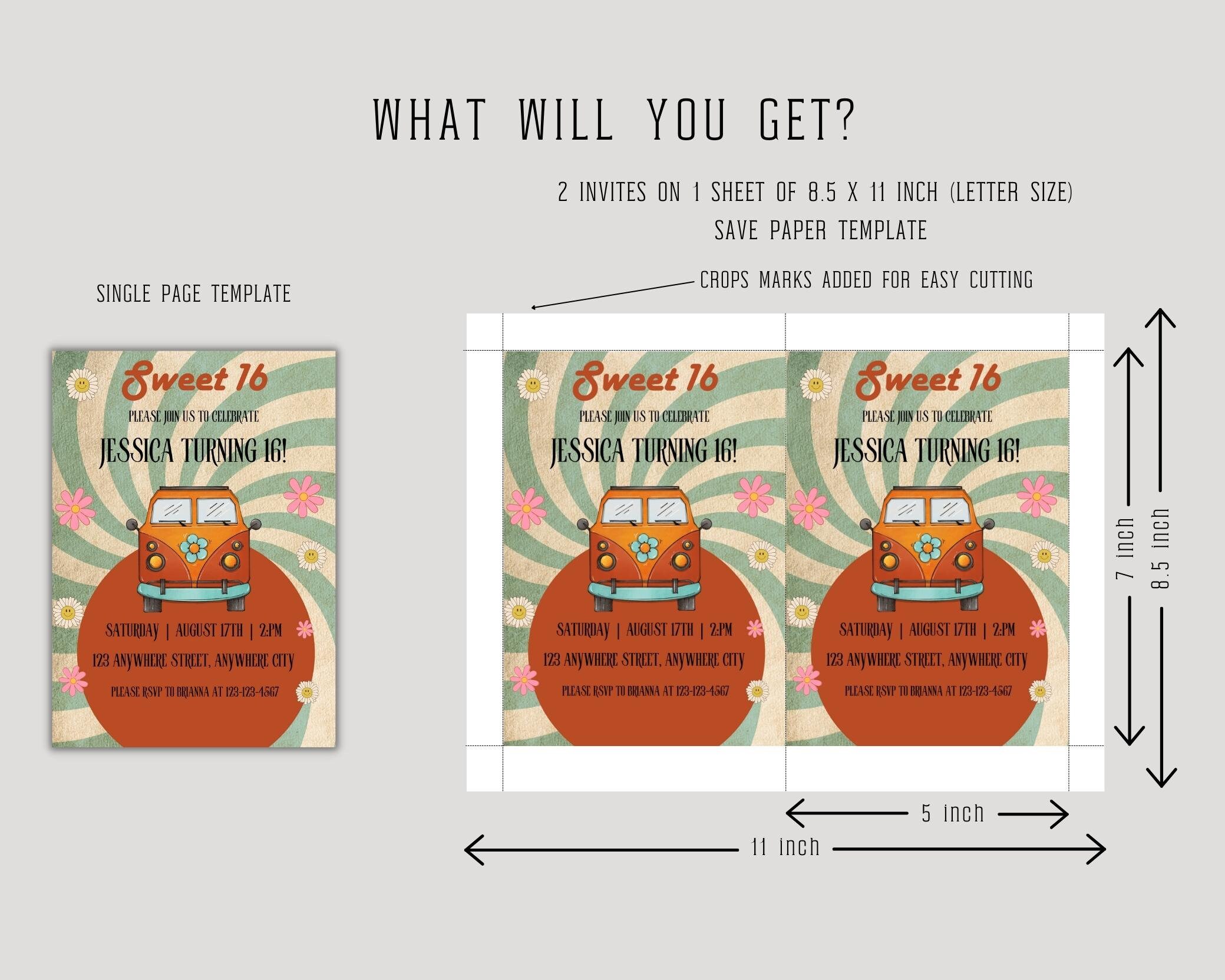 Editable Retro Sweet Sixteen Birthday Party Invitation, Retro ...