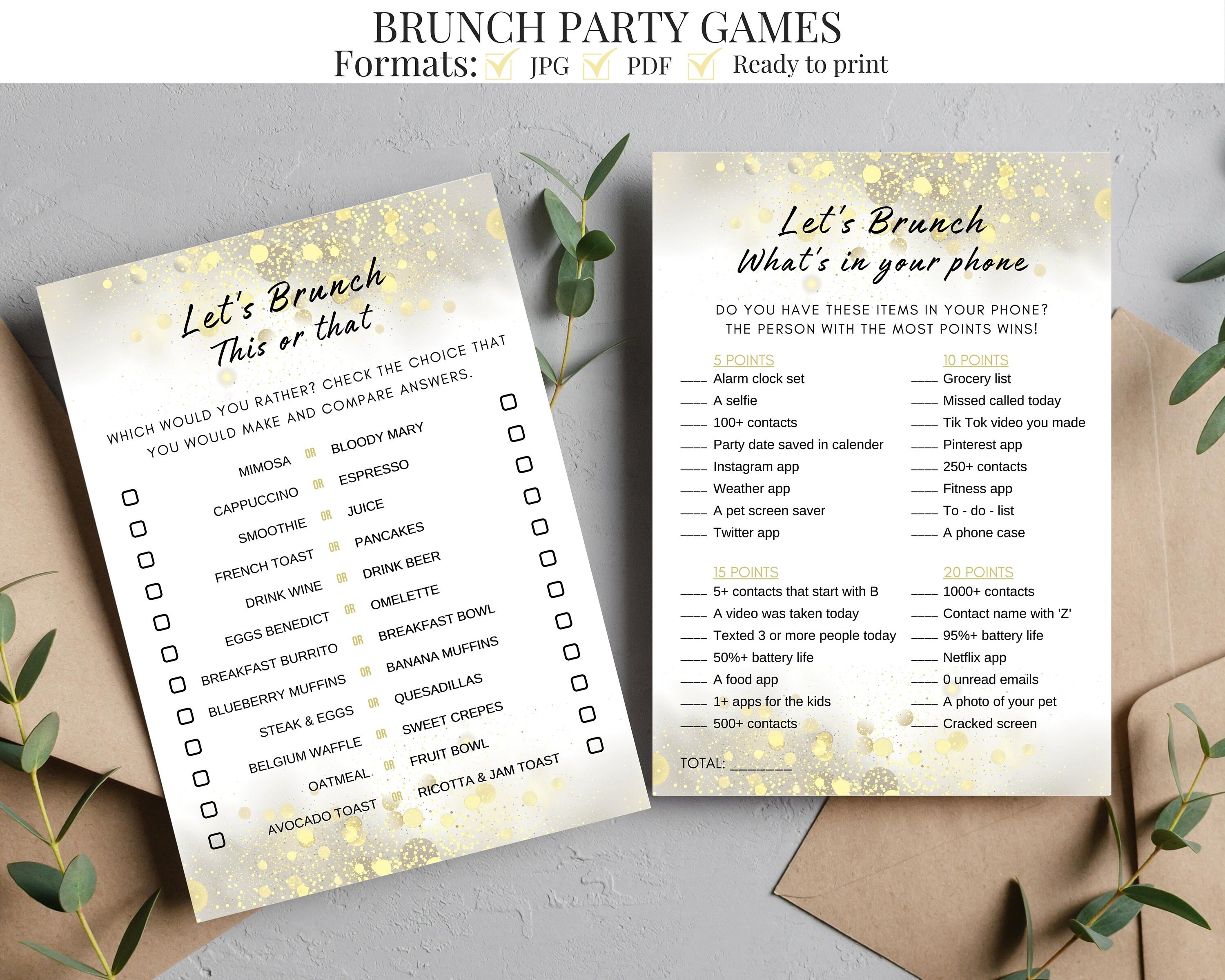 Gold Brunch Party Games, Brunch Games, Bridal Shower Games, Hens Party ...