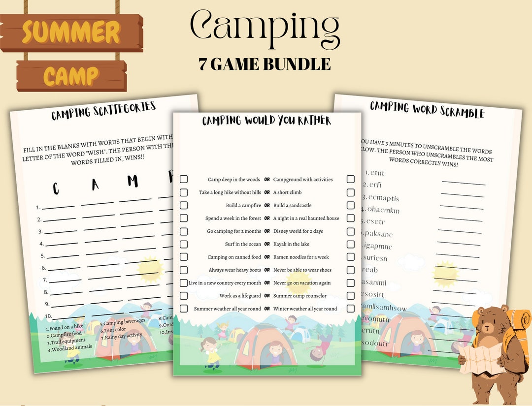 Camping Activity 7 Game Bundle, Camping Games, Backyard Games, Outdoor ...