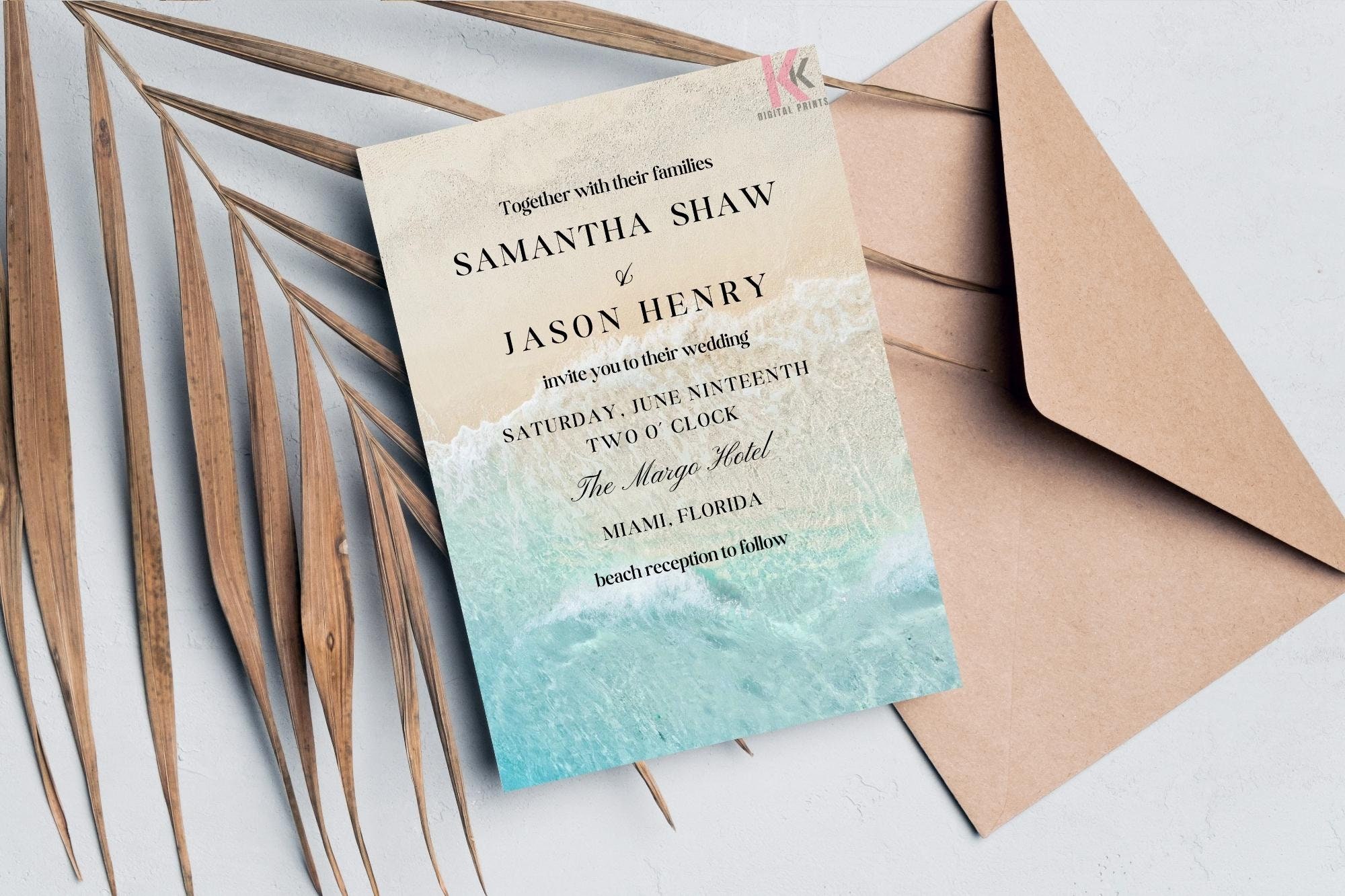 Romantic Beach Wedding Invitation, Beach Wedding, Tropical Wedding ...