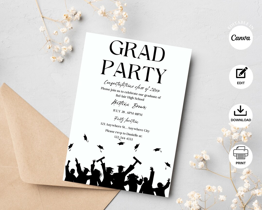 Editable Grad Party Invite, Graduation Party, Grad Announcement ...