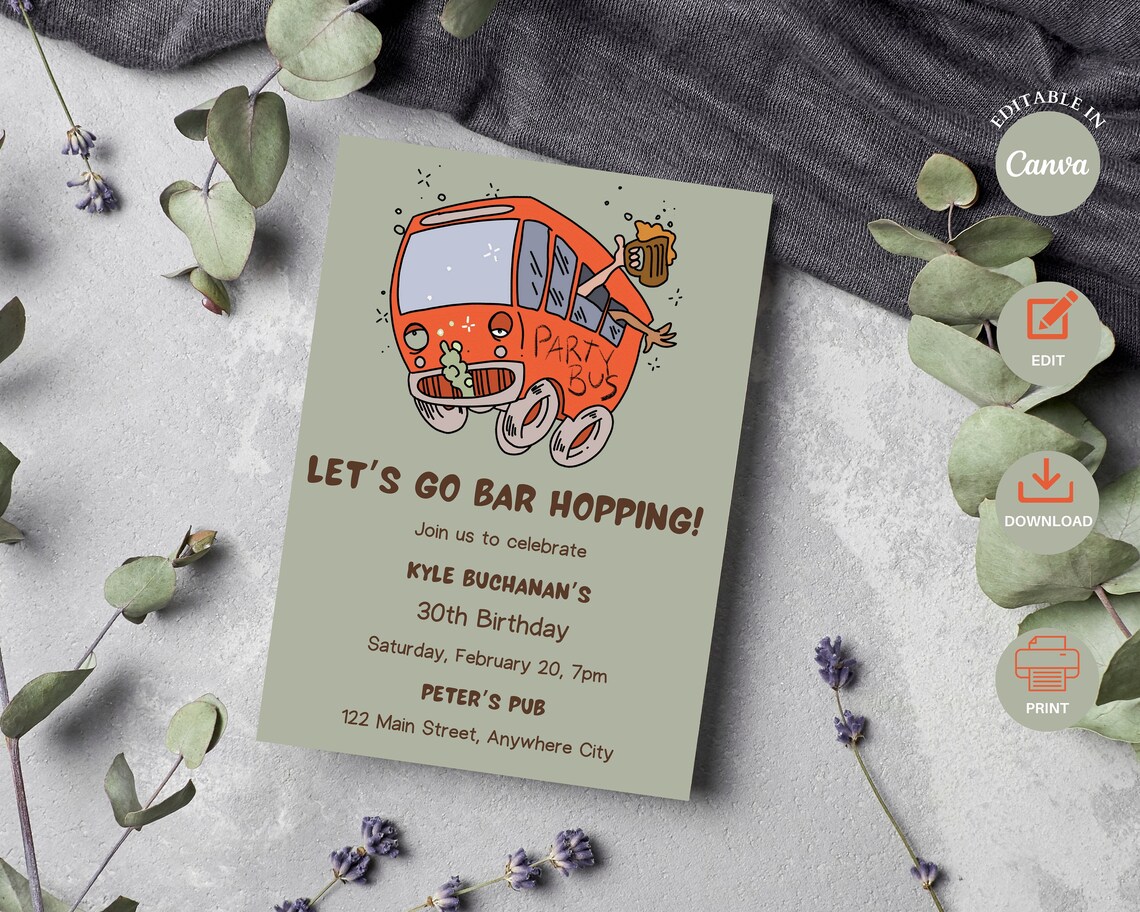 Lets Go Bar Hopping Birthday Party Invitation, Day Drinking, Birthday ...