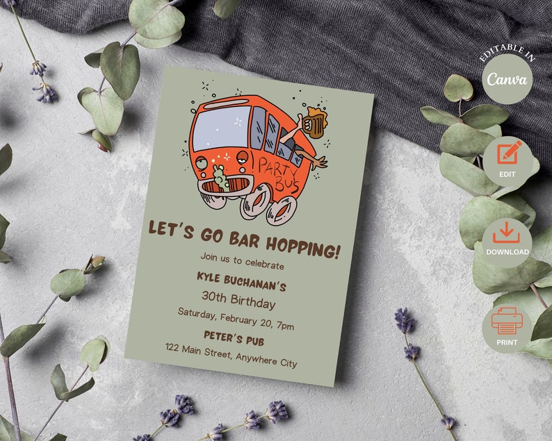 Lets Go Bar Hopping Birthday Party Invitation, Day Drinking, Birthday ...