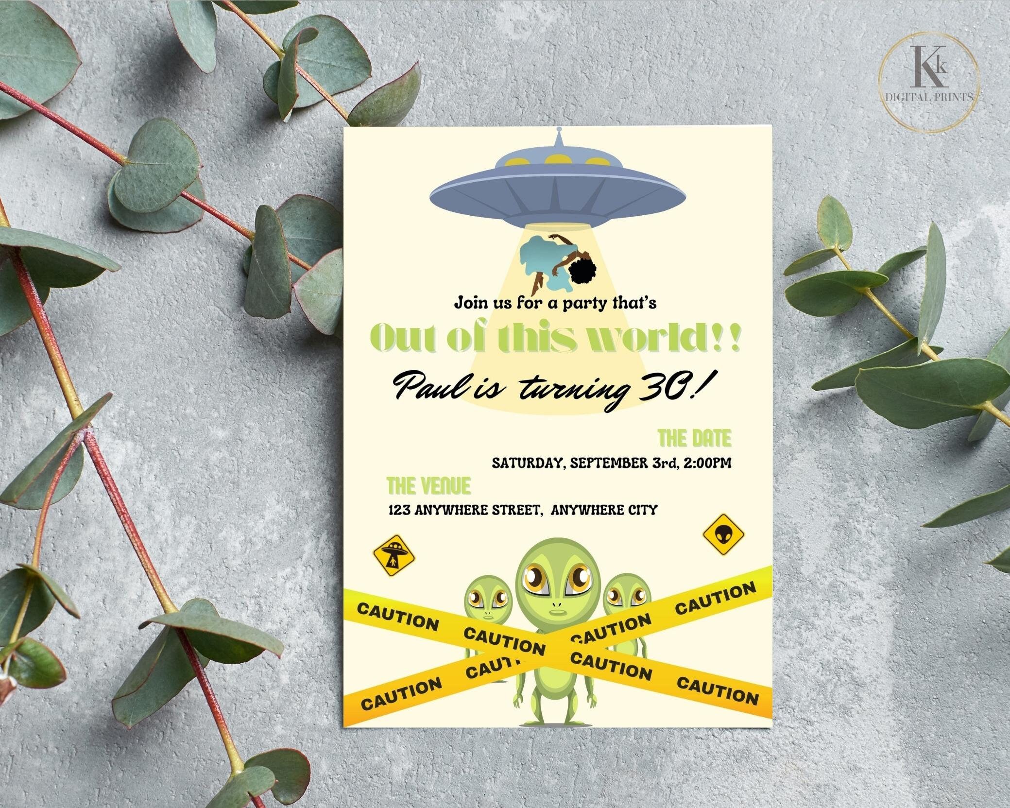 Alien Birthday Party Invitation, Ufo Party, Extra Terrestrial, Area 51 ...