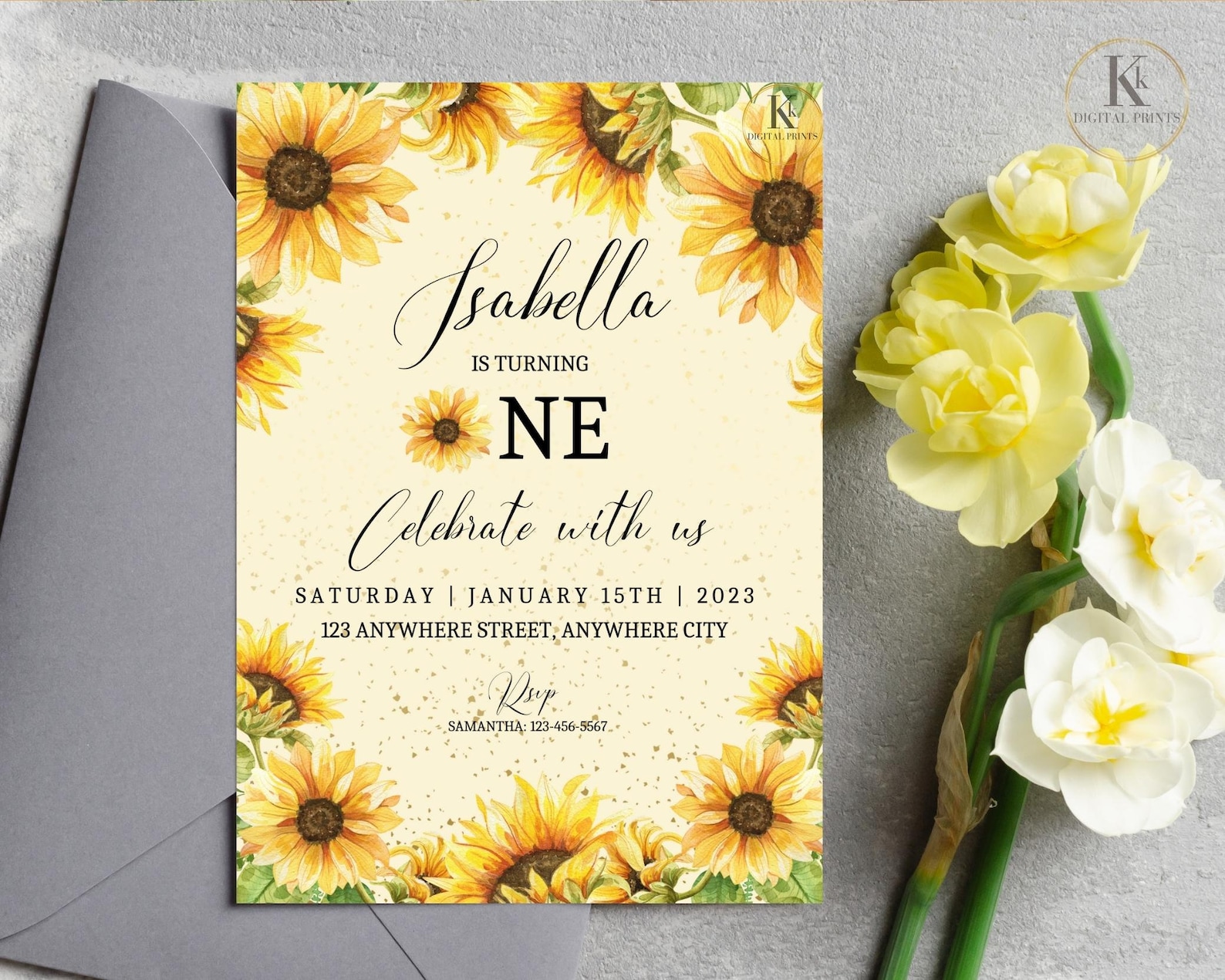 Sunflower Birthday Invitation, First Birthday, Sunflower Invite, Girl ...