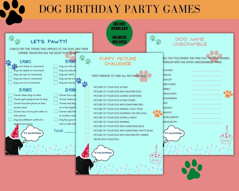 Dog Birthday Game Bundle, Birthday Party Games, Puppy Games, Dog ...