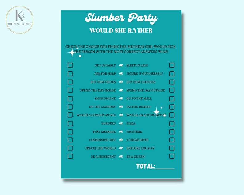 Teen Slumber Party Games, Girl Birthday, Birthday for Her, Party Games ...