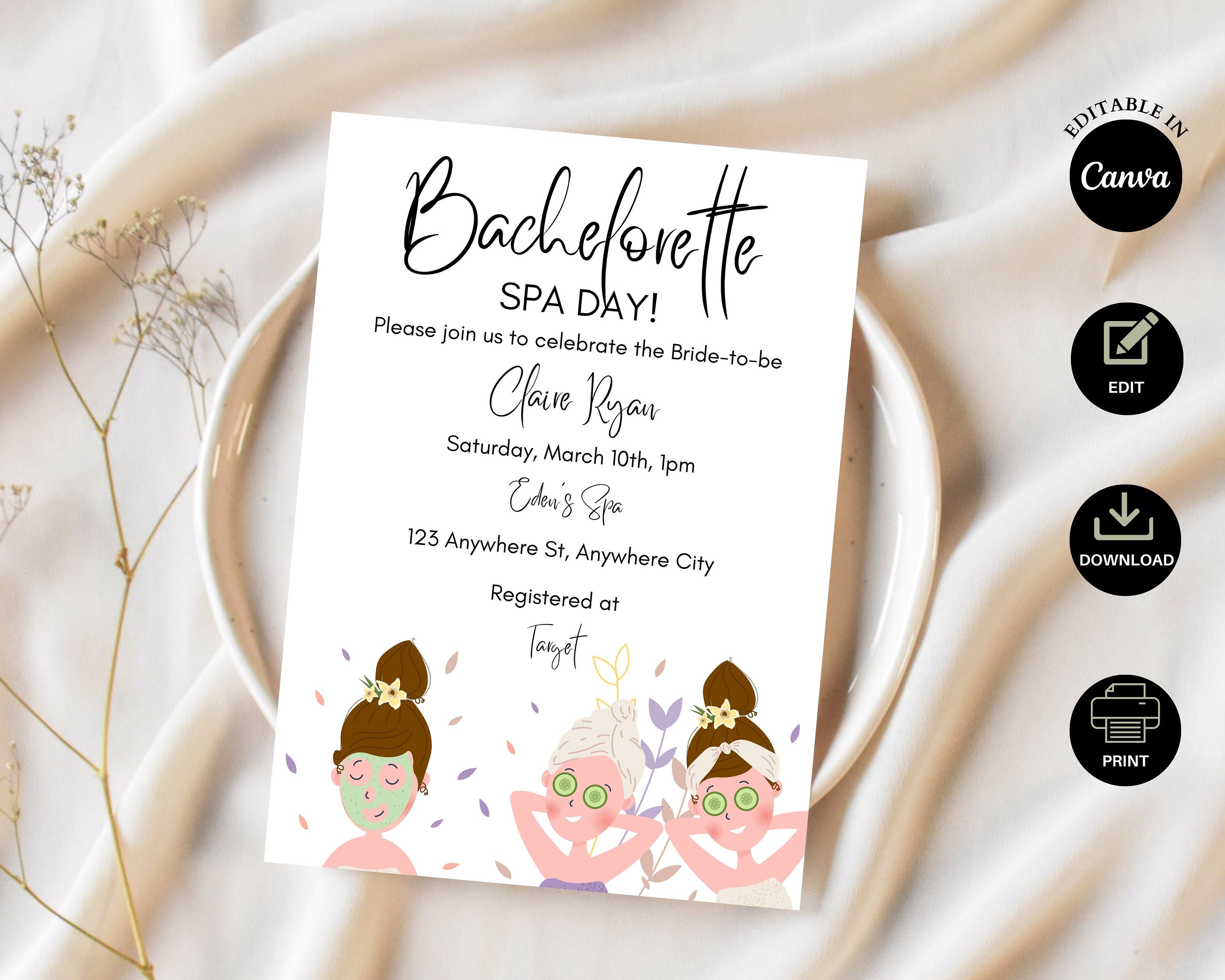 Spa Day Bachelorette Invitation, Spa Day Invite, Spa Bachelorette ...