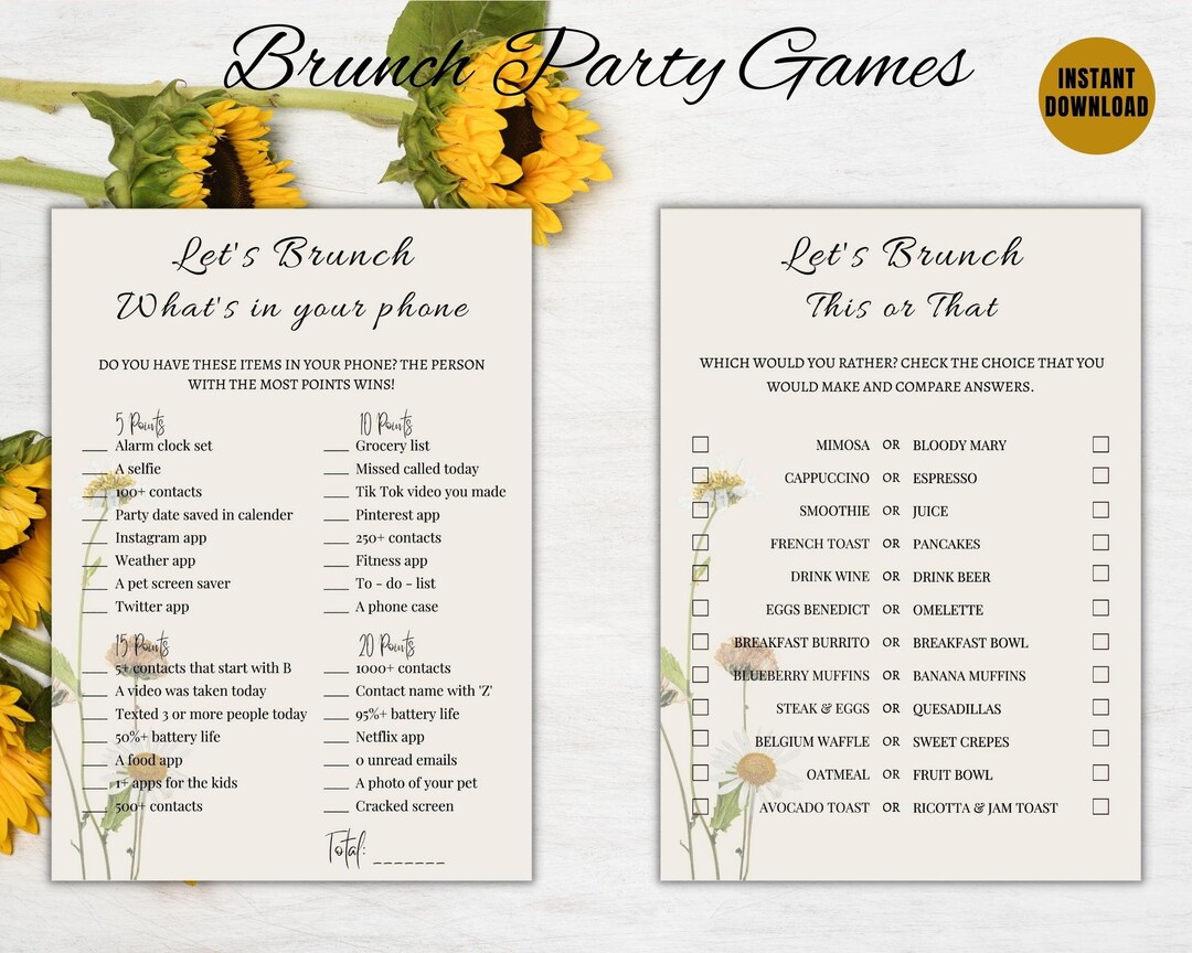 Brunch Party Games, Brunch Games, Bridal Shower Games, Hens Party ...