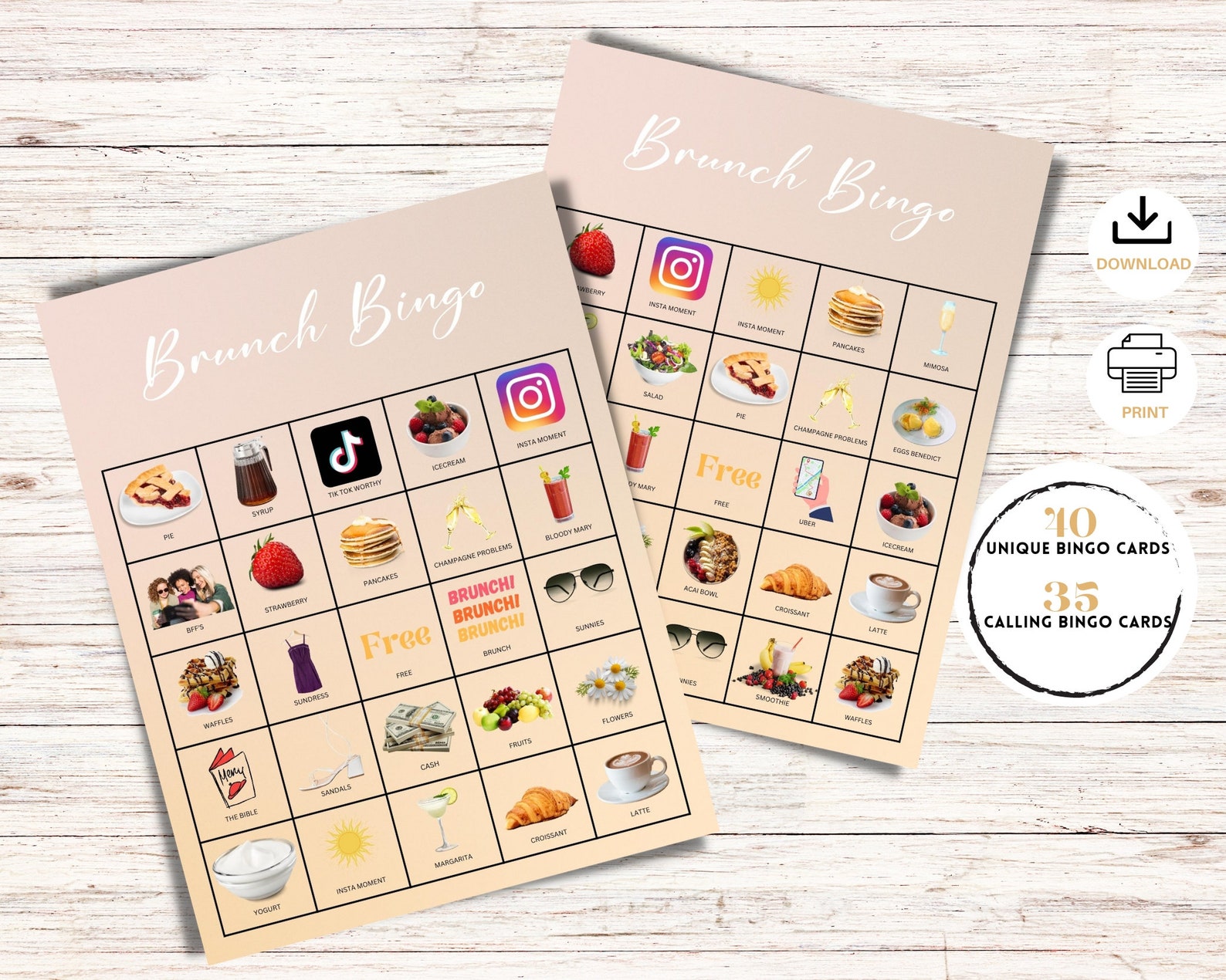 Brunch Bingo, Brunch Games, Bridal Shower, Baby Shower, Bingo Games ...