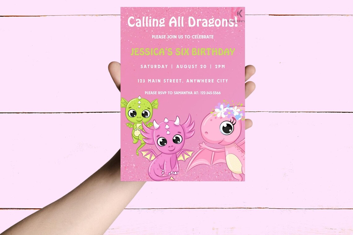 Editable Calling All Dragons Birthday Party Invitation, Cute Dragons ...