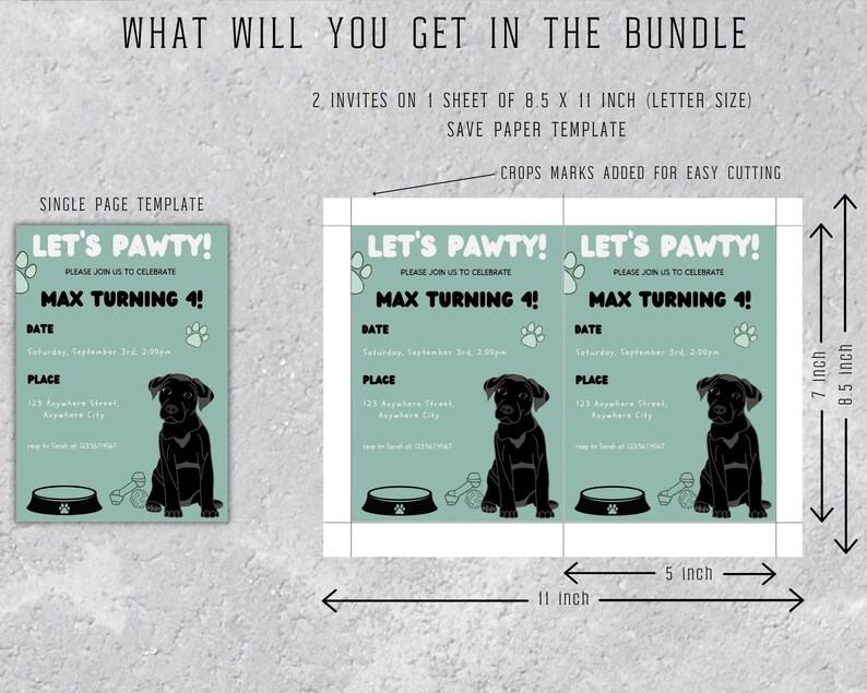 Editable Dog Birthday Party Invitation Lets Pawty Puppy - Etsy