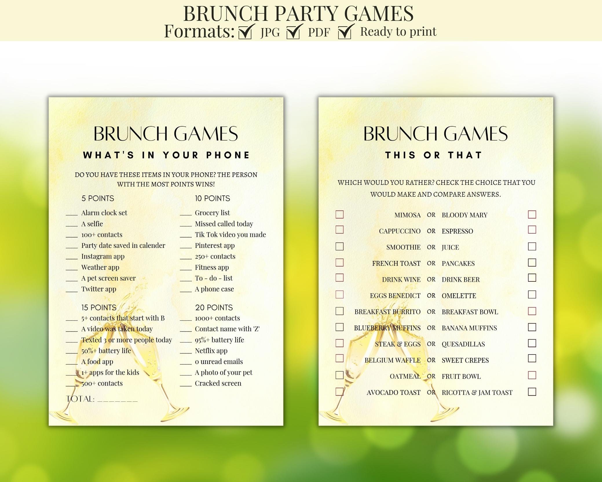 Brunch Party Games, Brunch Games, Bridal Shower Games, Hens Party ...