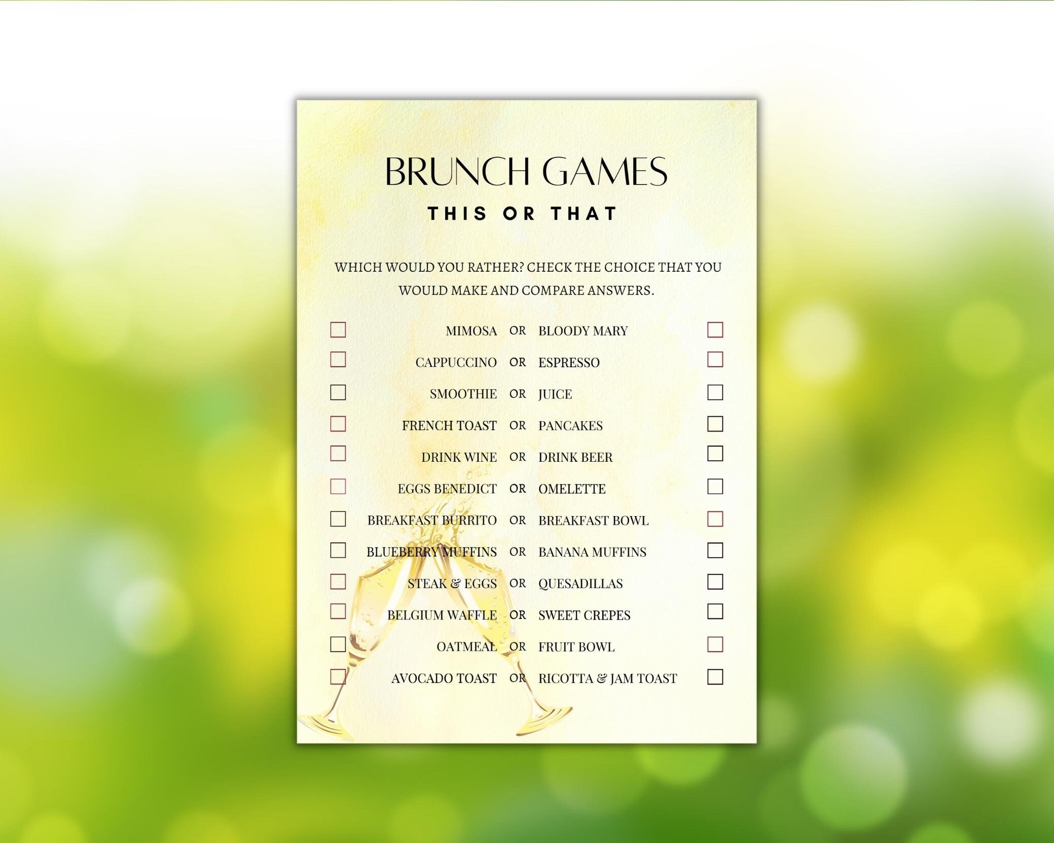 Brunch Party Games, Brunch Games, Bridal Shower Games, Hens Party ...