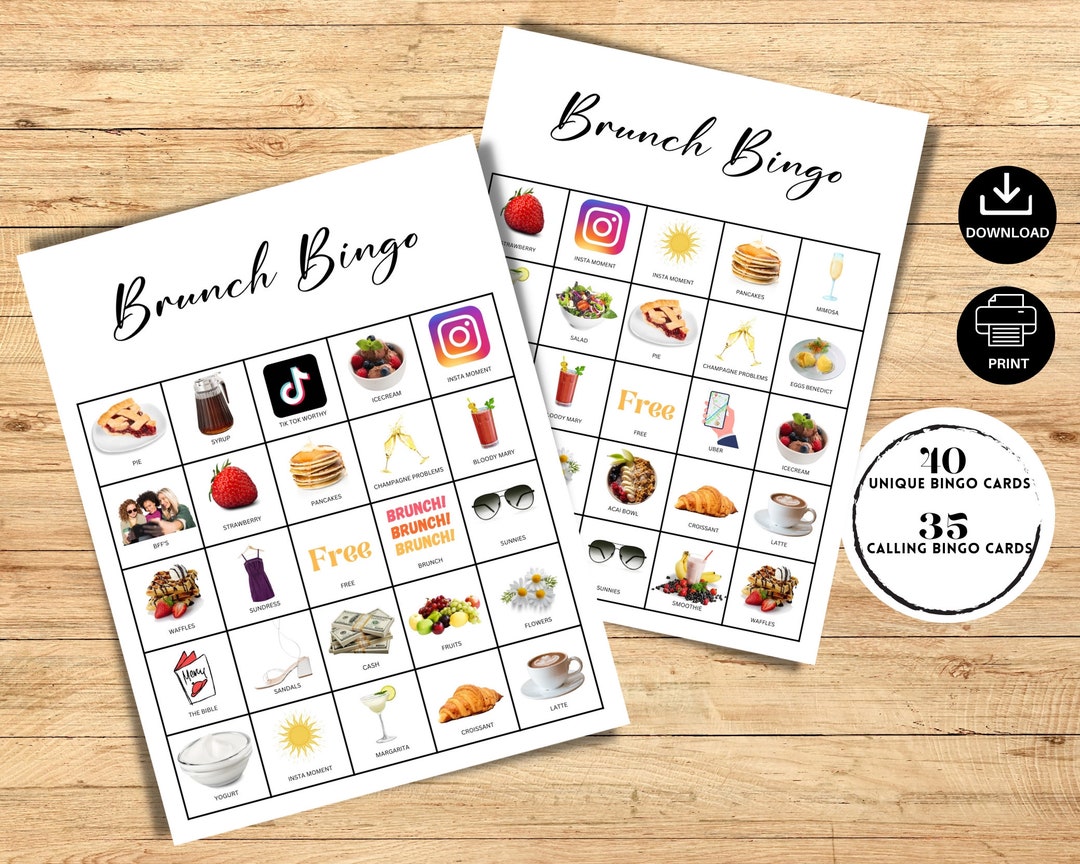 Brunch Bingo, Brunch Games, Bridal Shower, Baby Shower, Bingo Games, Hen Party Games, Bingo ...