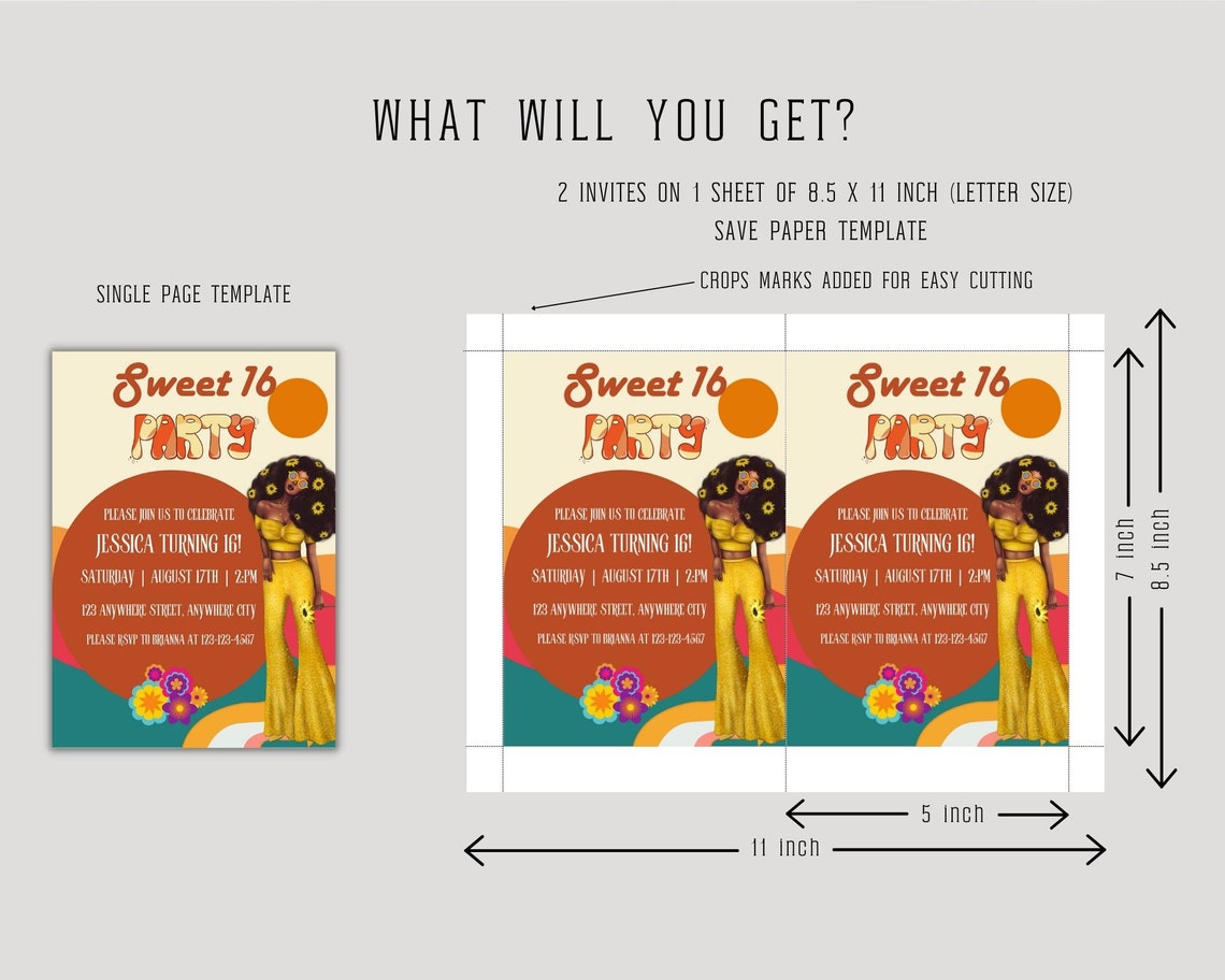 Editable Retro Sweet Sixteen Birthday Party Invitation, Retro ...