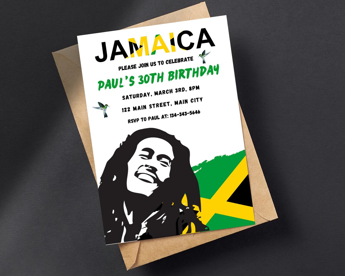 Jamaican Theme Birthday Invitation, Reggae Invitation, One Love ...