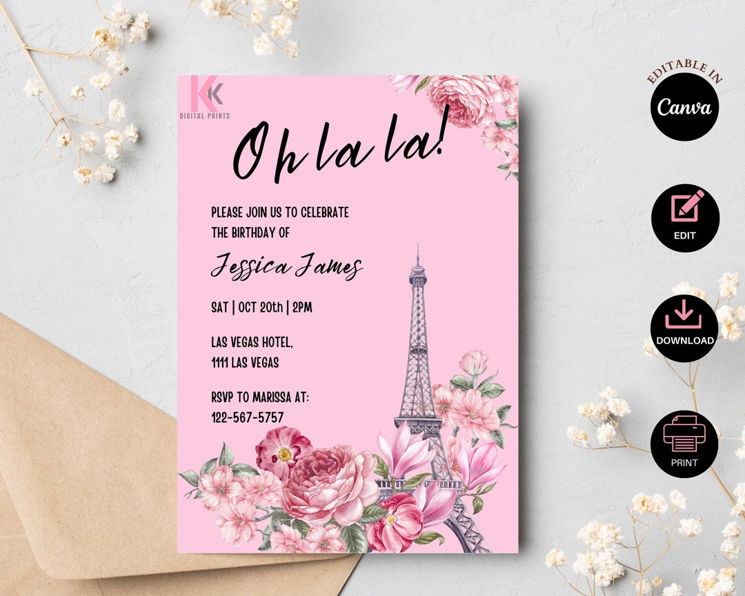 Oh La La Birthday Party Invitation, Paris Theme Party, Eiffel Tower ...