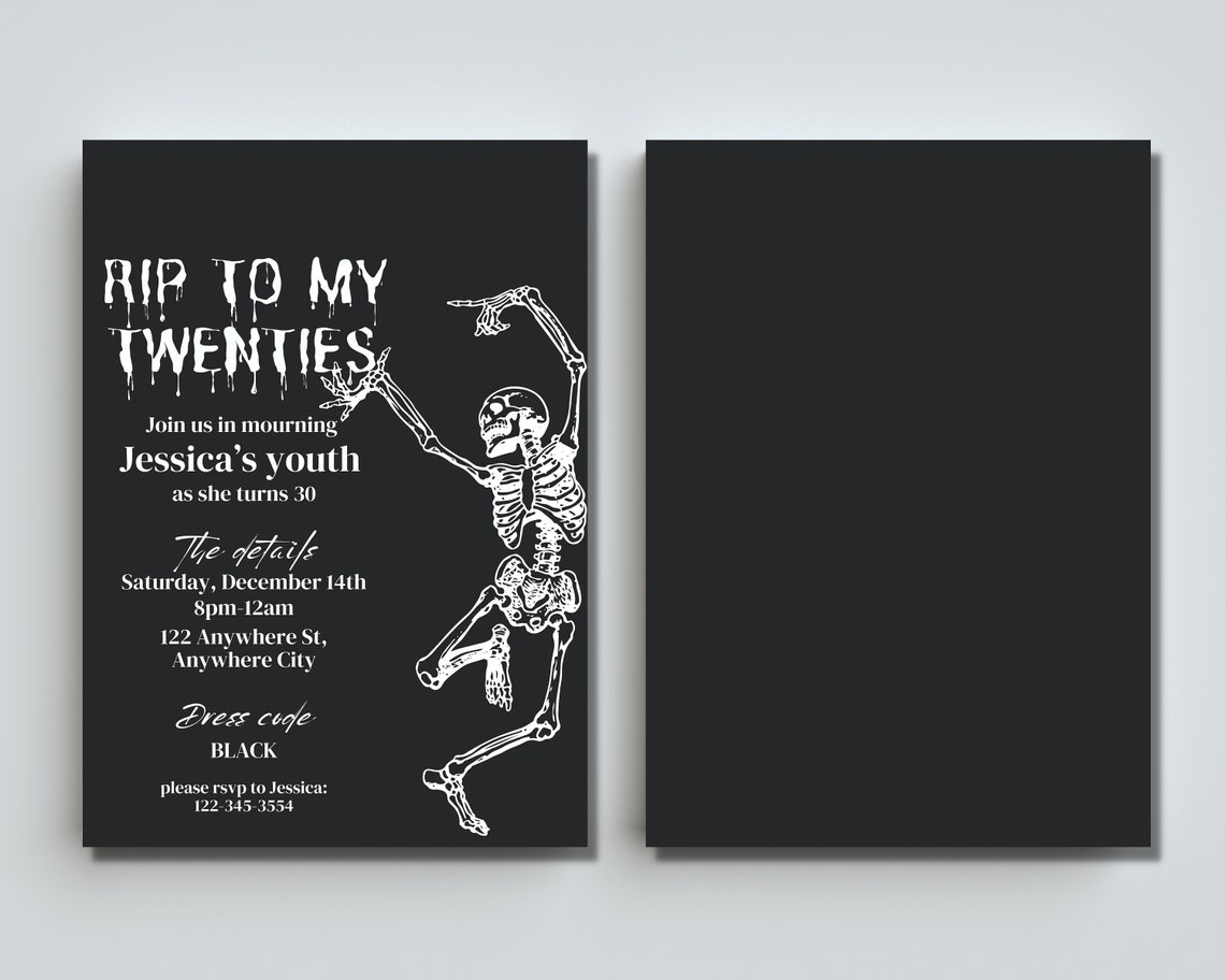 RIP to My Twenties Birthday Party Invitation, RIP Twenties, Skeletons ...