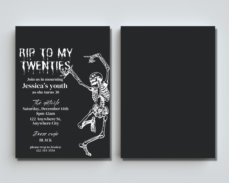 RIP to My Twenties Birthday Party Invitation, RIP Twenties, Skeletons ...