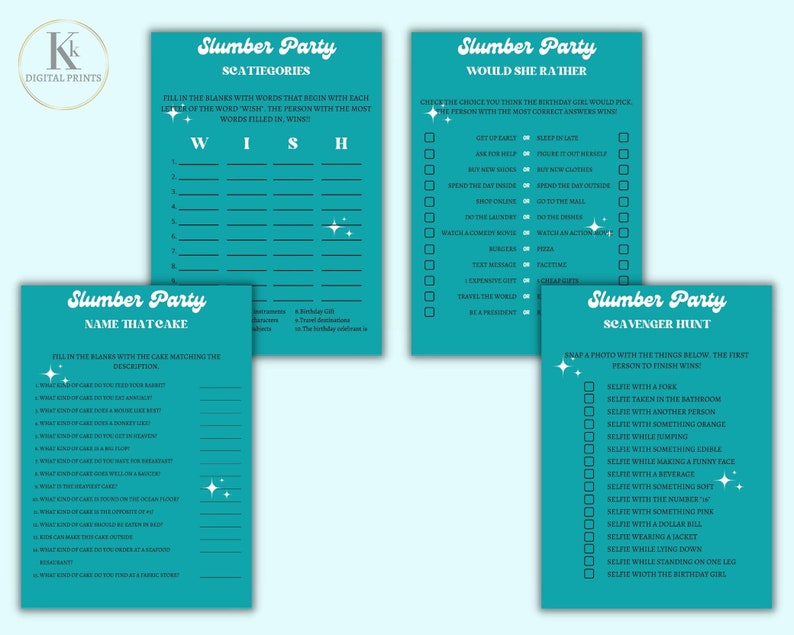 Teen Slumber Party Games, Girl Birthday, Birthday for Her, Party Games ...