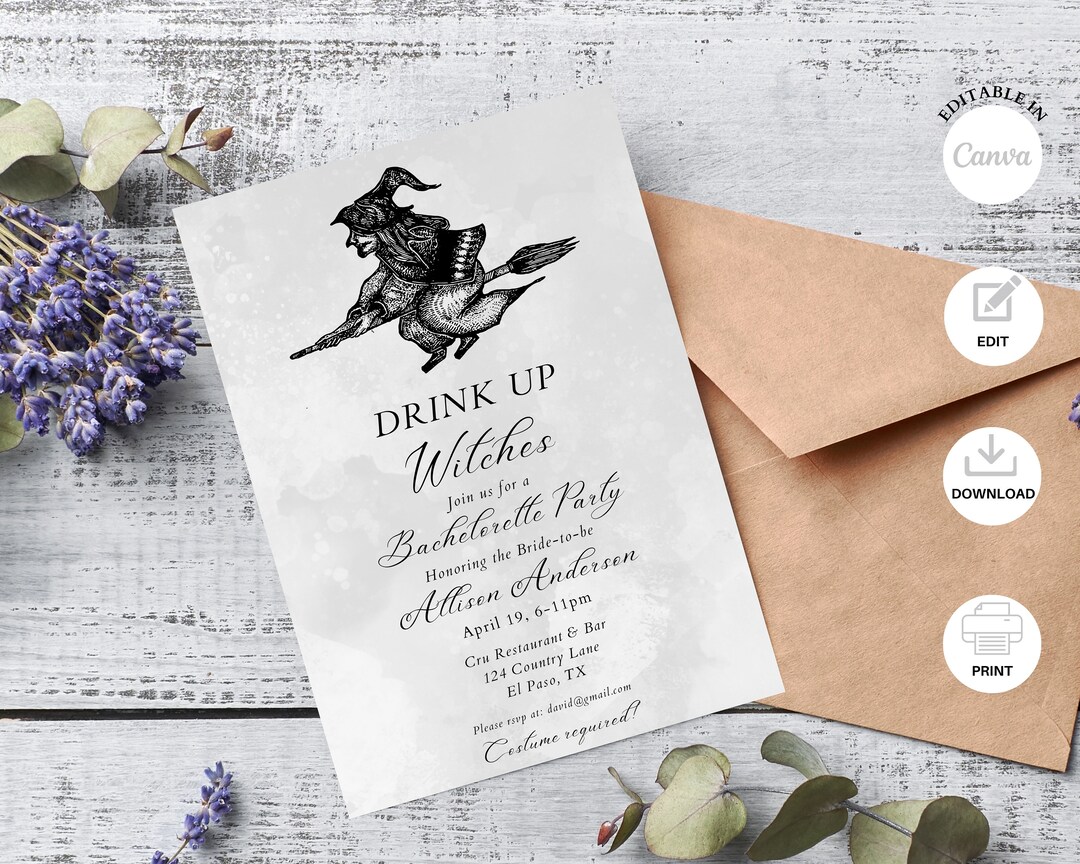 Drink up Witches Bachelorette Party Invitation, Hen Party Invite ...