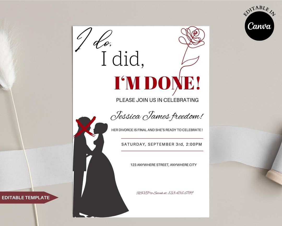 Divorce Party Invitation Card, Finally Divorced, I Do I Did Im Done ...