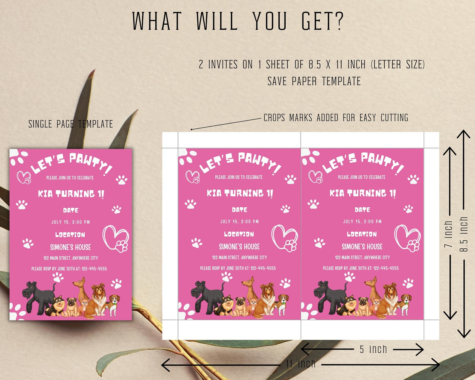 Editable Dog Birthday Party Invitation, Lets Pawty, Puppy Birthday, Dog ...