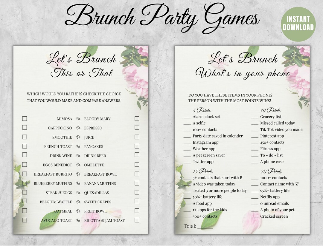 Brunch Party Games, Brunch Games, Bridal Shower Games, Hens Party ...