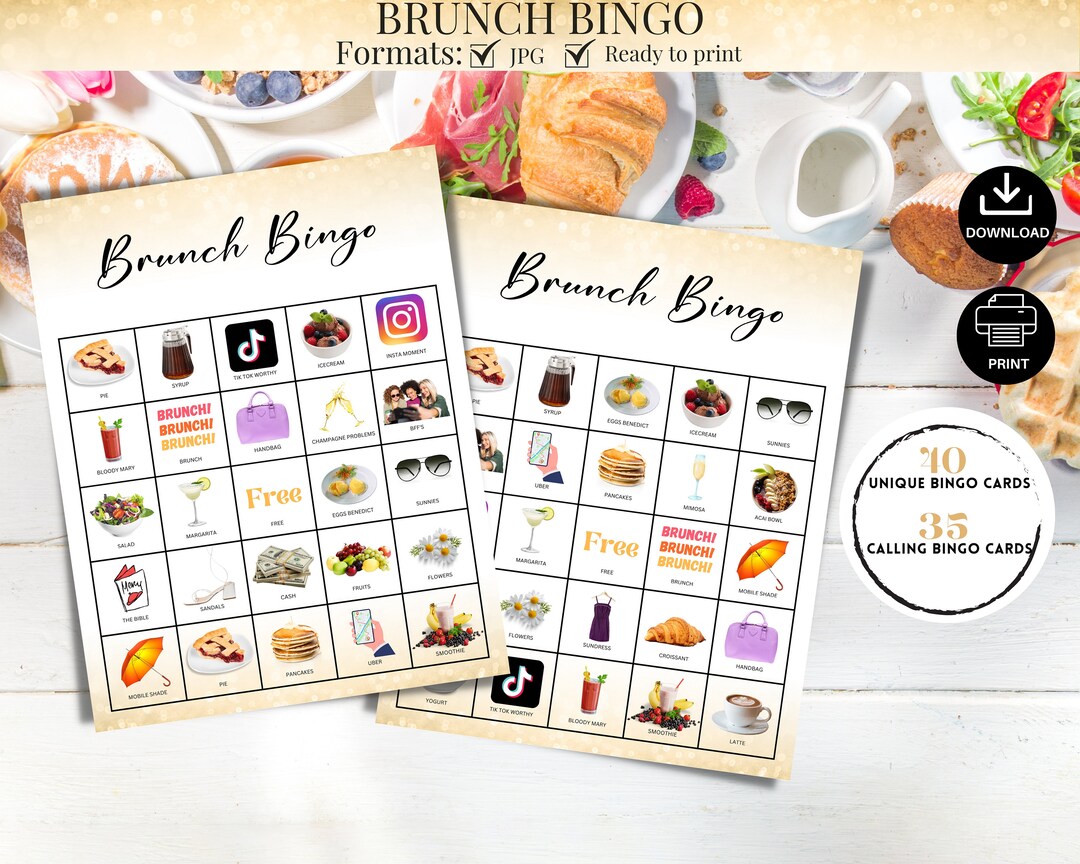 Brunch Bingo, Brunch Games, Bridal Shower, Baby Shower, Bingo Games ...