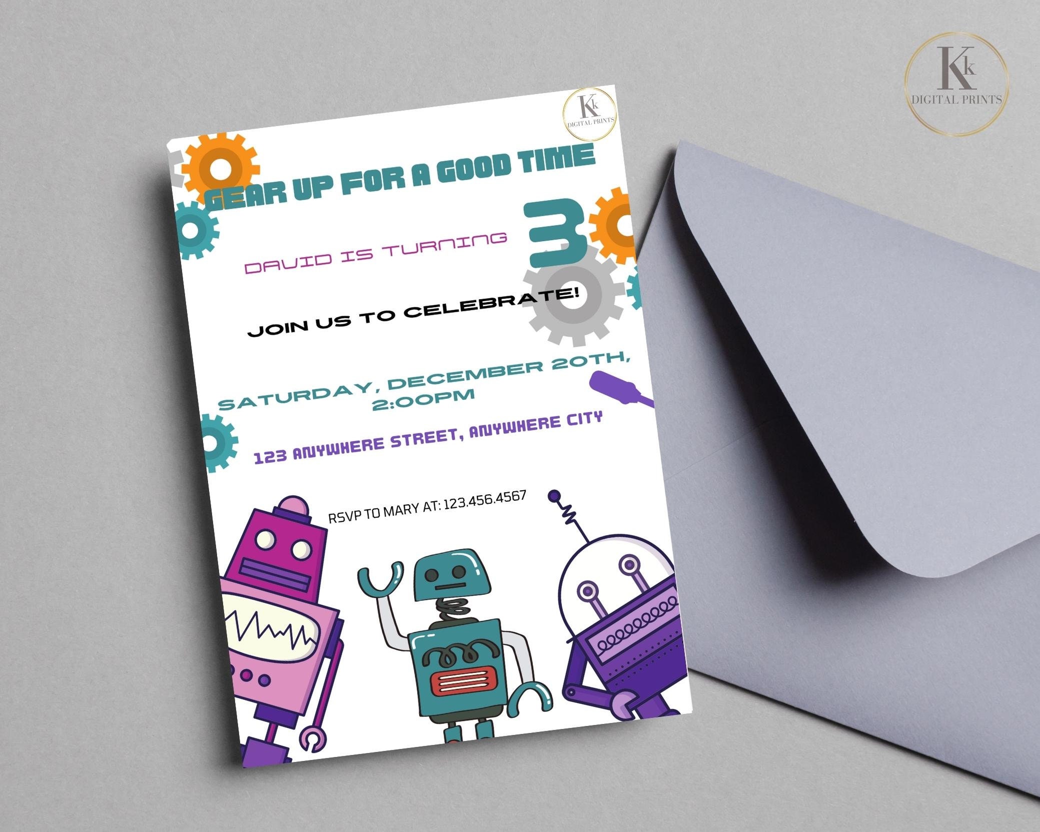 Robot Birthday Invitation, 3rd Birthday Invite, Robot Party, Robot ...