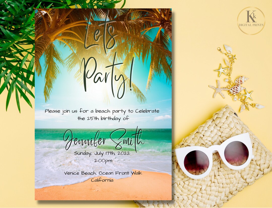 Beach Party Invitation, Beach Invite, Ocean Party, Pool Party, Beach ...