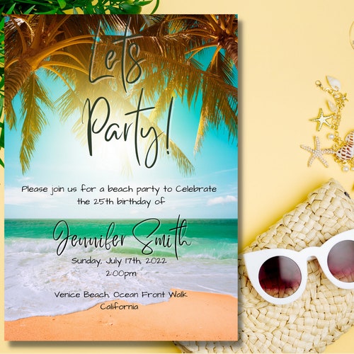 Editable Beach Invitation Beach Birthday Party Invitation - Etsy