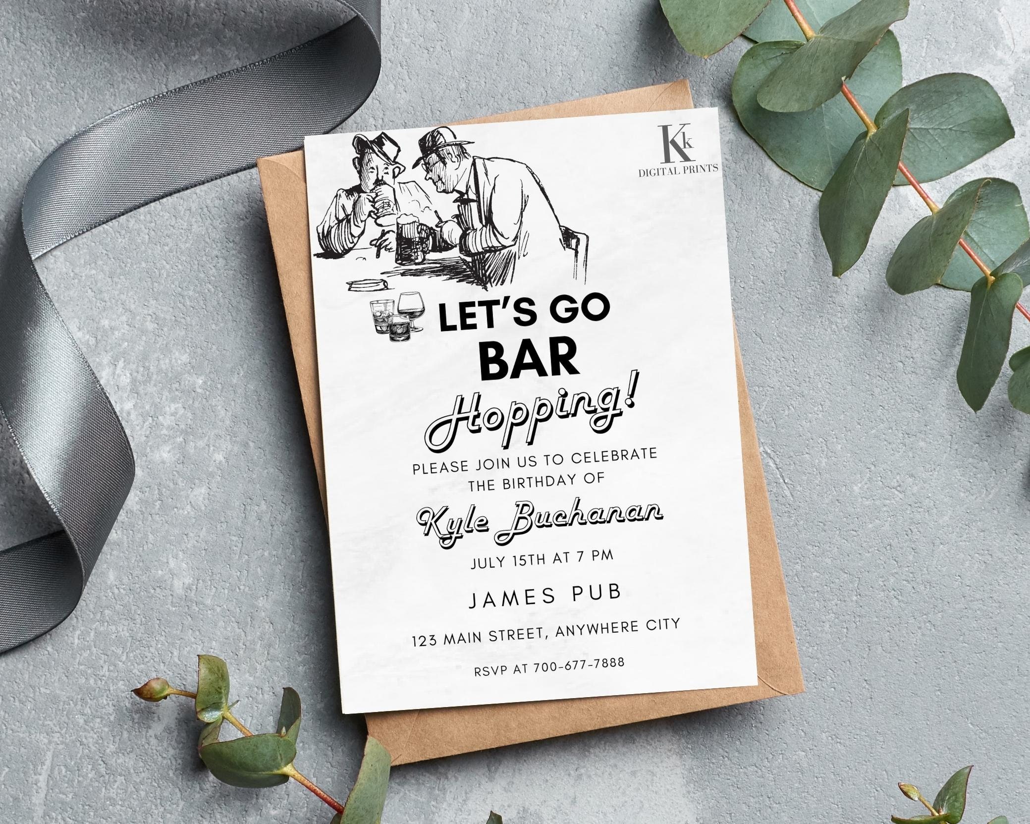 Lets Go Bar Hopping Birthday Party Invitation, Day Drinking, Birthday ...
