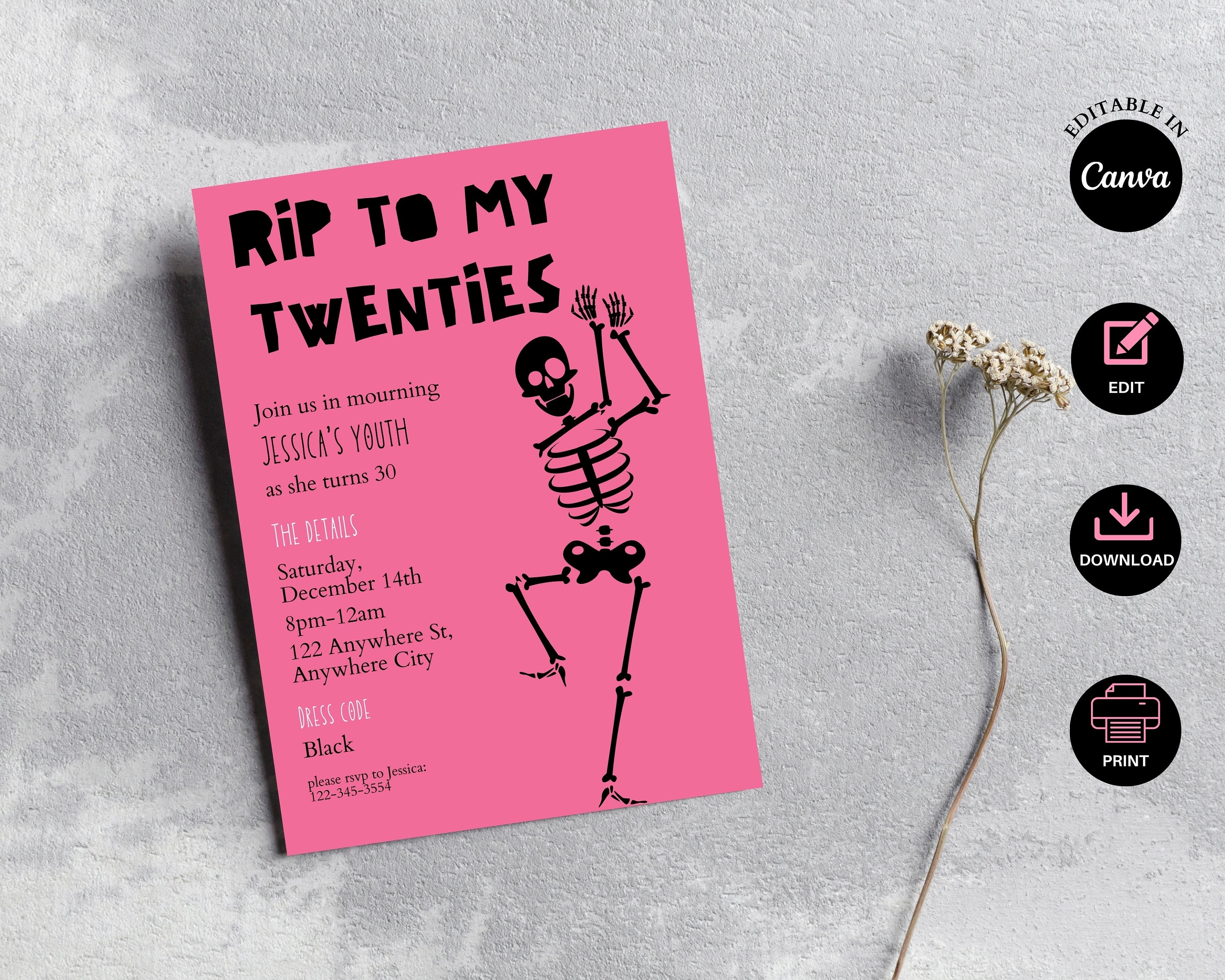 RIP to My Twenties Birthday Party Invitation, RIP Twenties, Skeletons ...