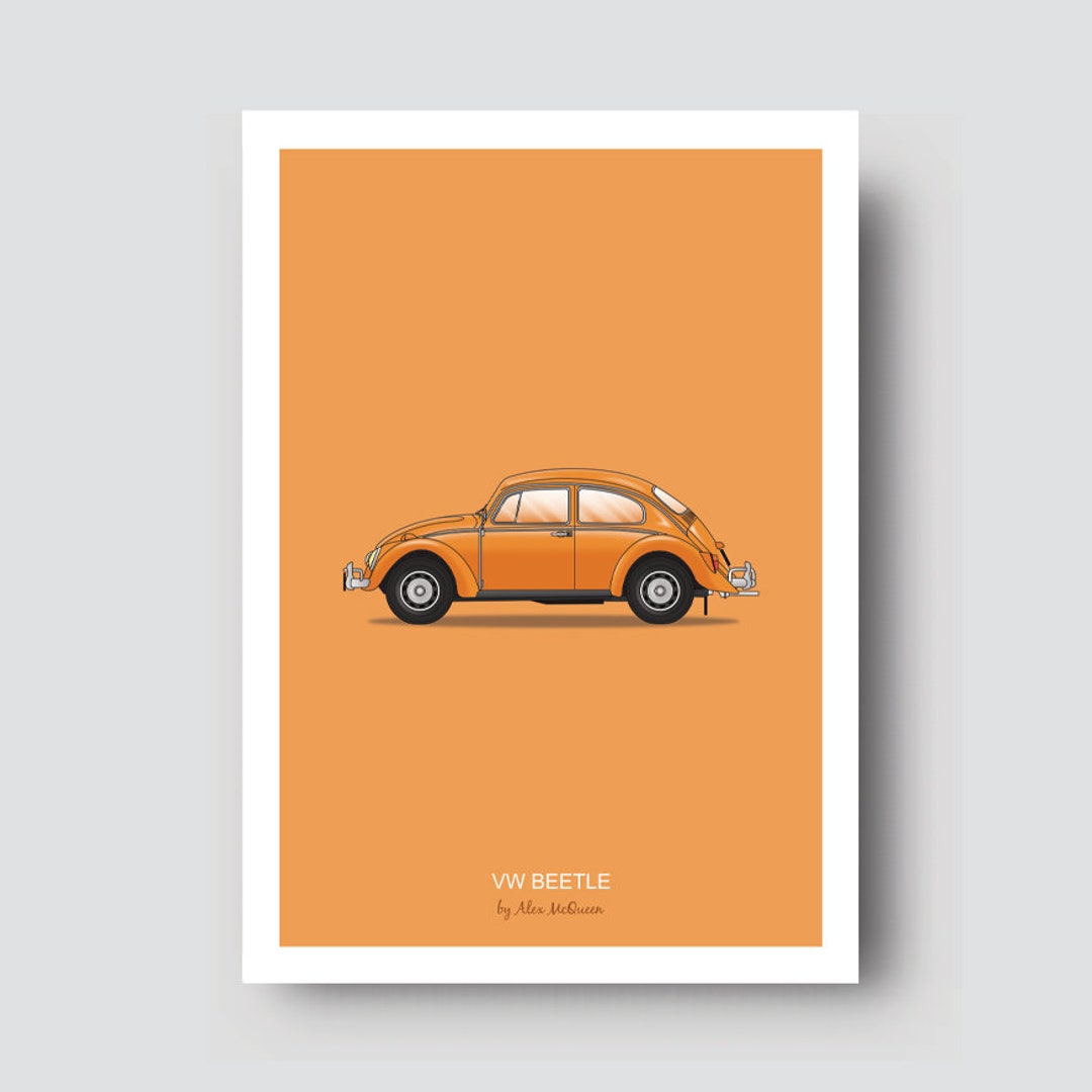 VW Beetle Poster Print Car Wall Art / Minimalist / Retro / Original ...