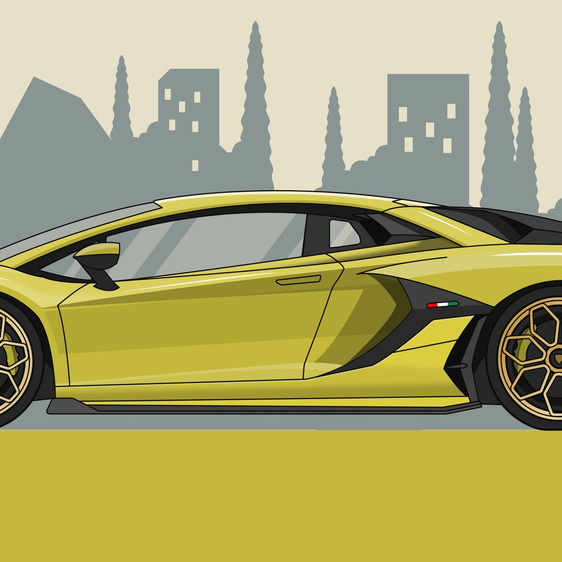 Retro Aventador Minimalist Supercar Print - Etsy