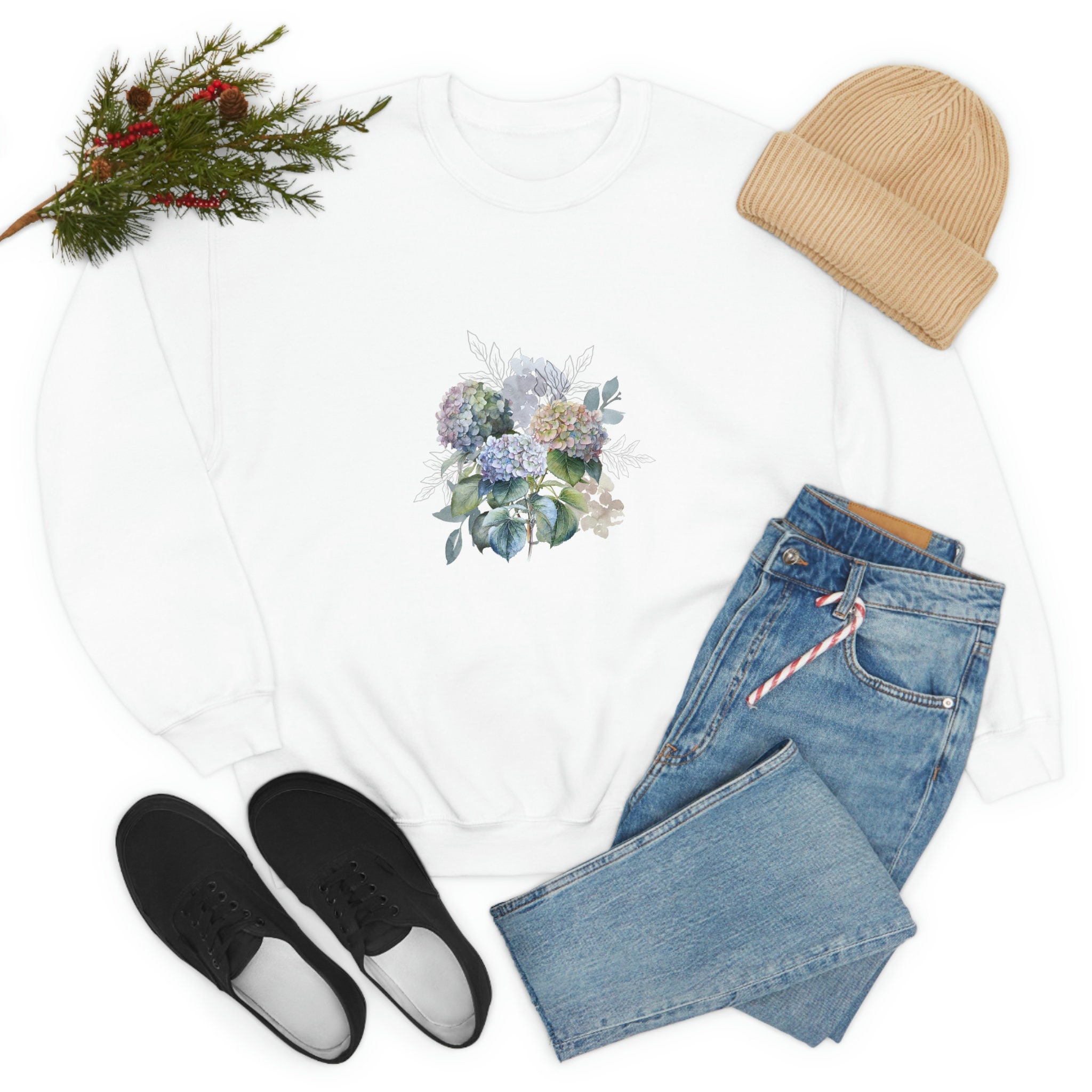 Beautiful Watercolor Hydrangeas Sweatshirt for Woman, Cozy and Trendy ...